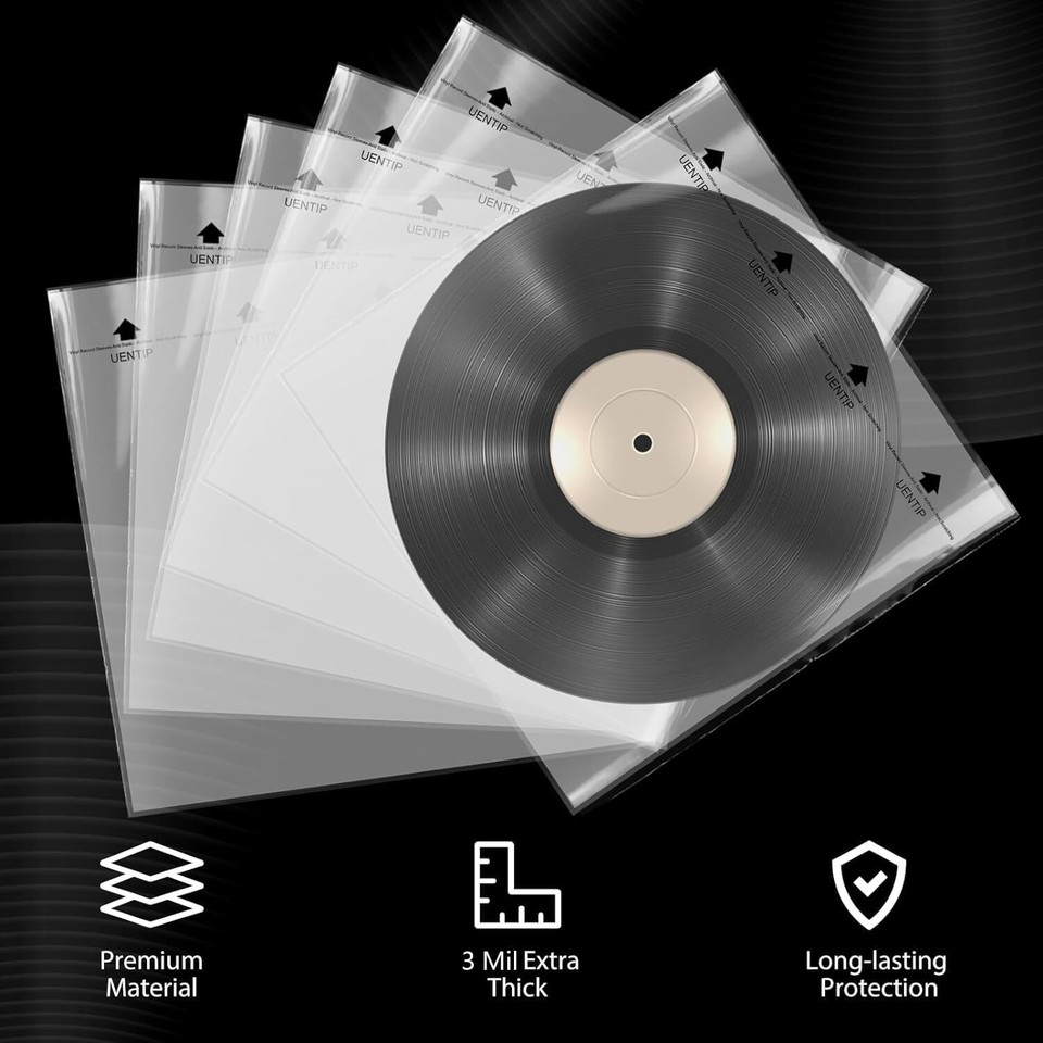 100-PK 3-Ply Vinyl Inner Sleeves - 12" 3 Layer Anti Static Protective ...