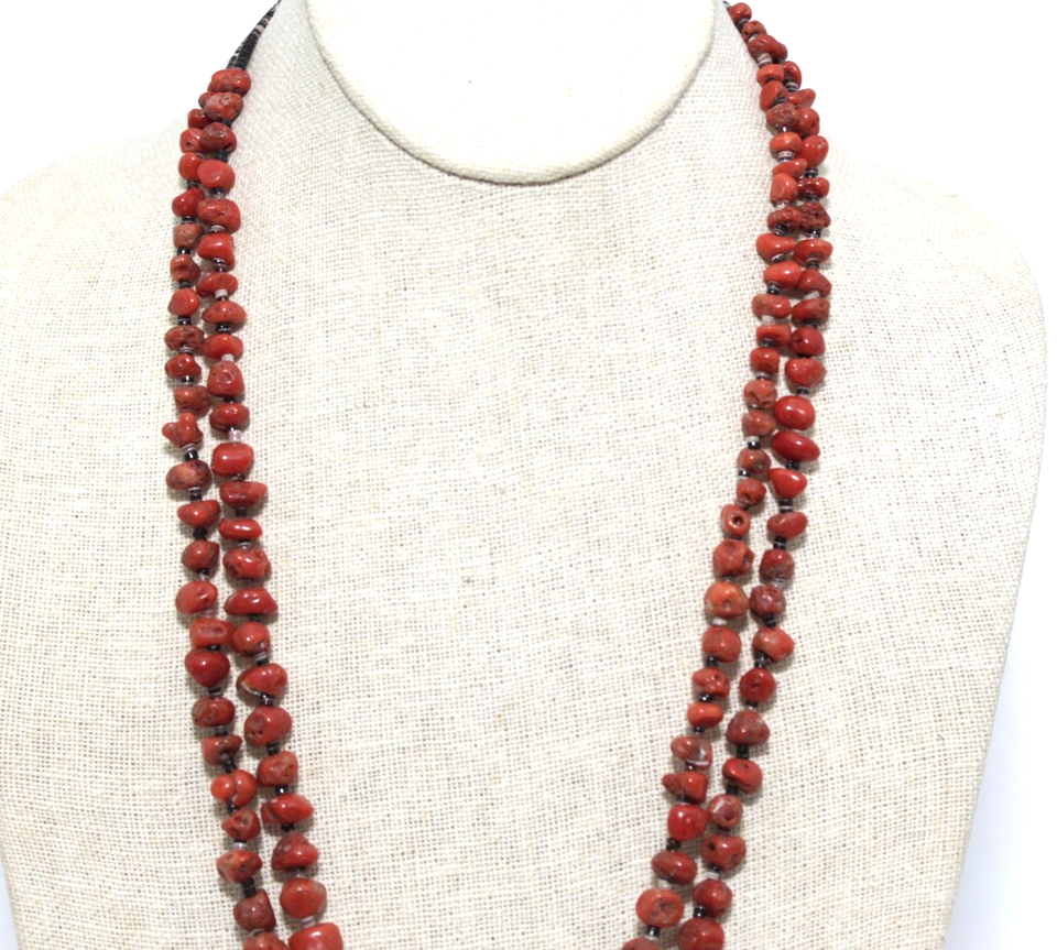 Native American Double Strand Coral & Heishe Necklace 64 Grams w ...