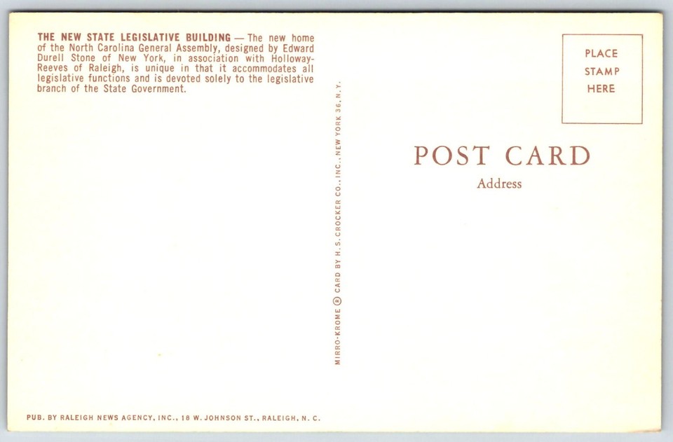 Vintage Postcard - New State Legislative Building - Raleigh North ...