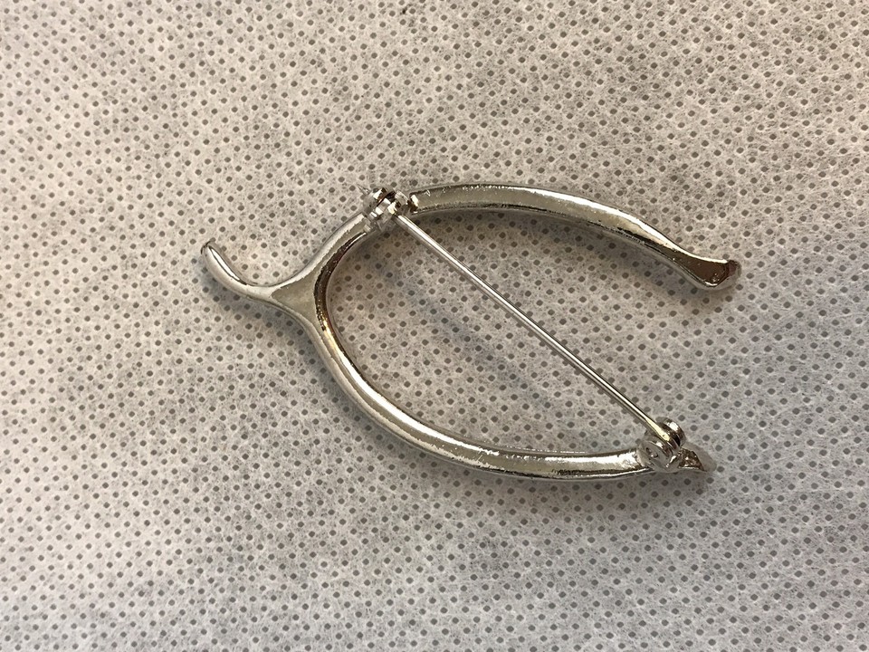 Wishbone Brooch Pin Silver Tone Clear Rhinestones Vintage Collectible ...