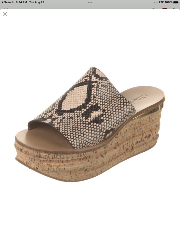 CHLOE Leather Serpent-Print Wedge Slides - Size 7, Euro 37- Excellent ...