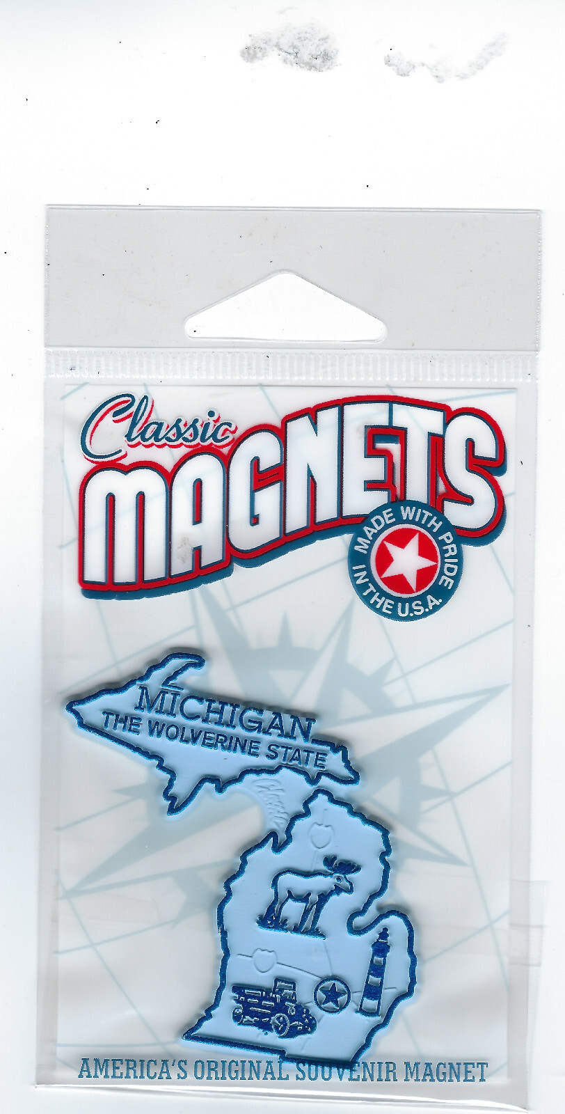 MICHIGAN "THE WOLVERINE STATE" OUTLINE MAP MAGNET in Souvenir Bag, NEW ...