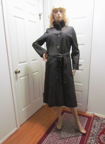 Women's Coat Vintage Genuine Soft Mink Fur Insulation Brown Long Belted ...