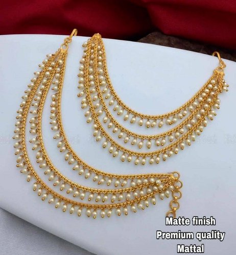Gold Plated Bollywood Style Pearl Earring Chain Bahubali Gift Indian ...