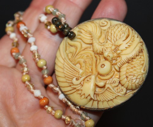 Fabulous asian netsuke look beaded pendant Necklace Lot# 484 | eBay