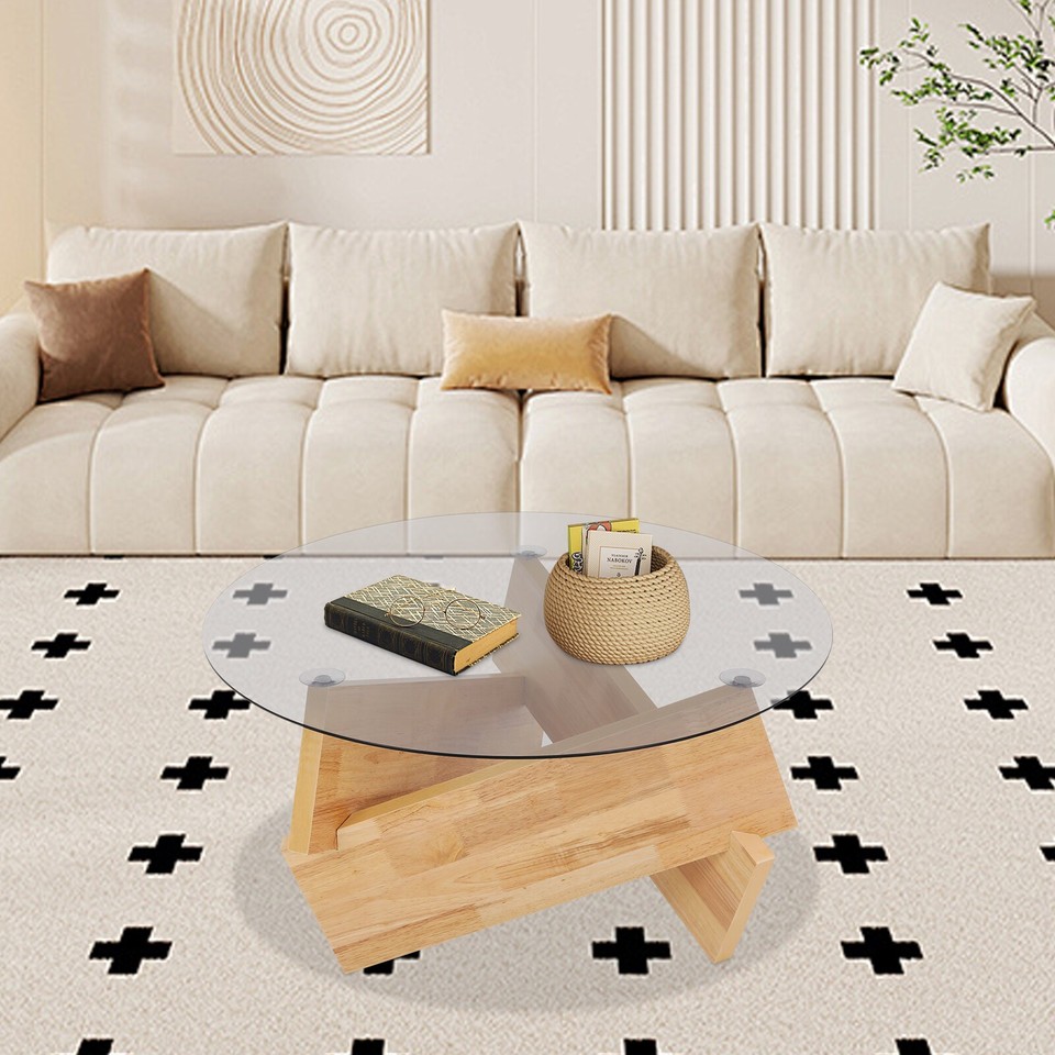 16inch Height Round SideTable Side Table w/ Tempered Glass Top Modern ...