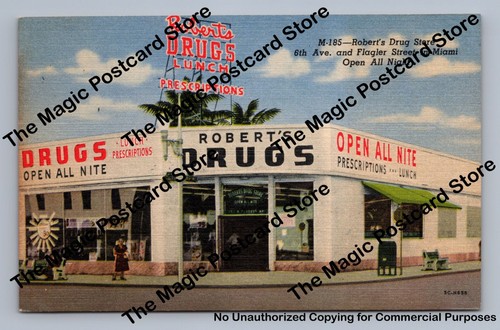 Robert's Drug Store MIAMI Florida Vintage Linen Advertising Postcard ...