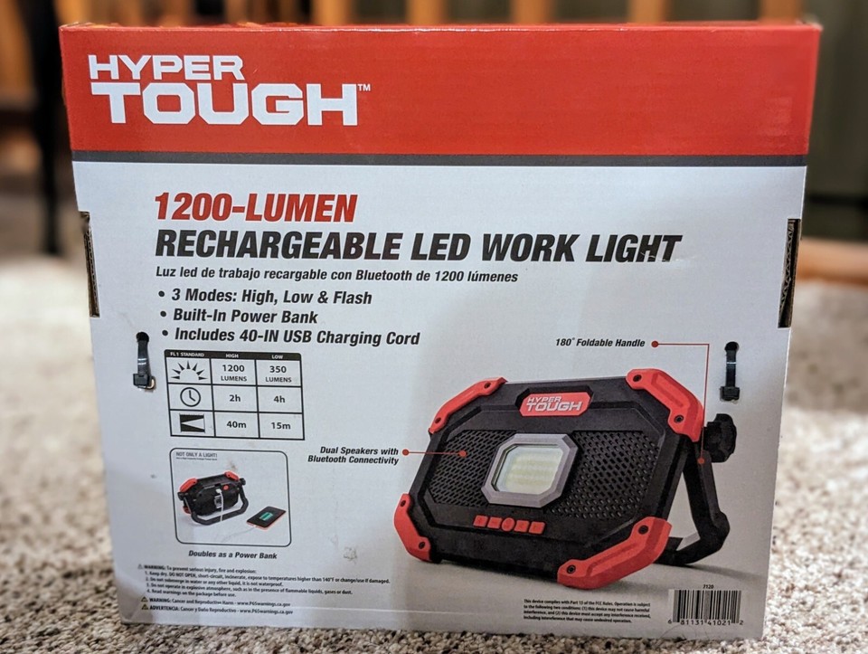 Hyper Tough 1200 Lumen Rechargeable LED Work Light Bluetooth Speaker ...