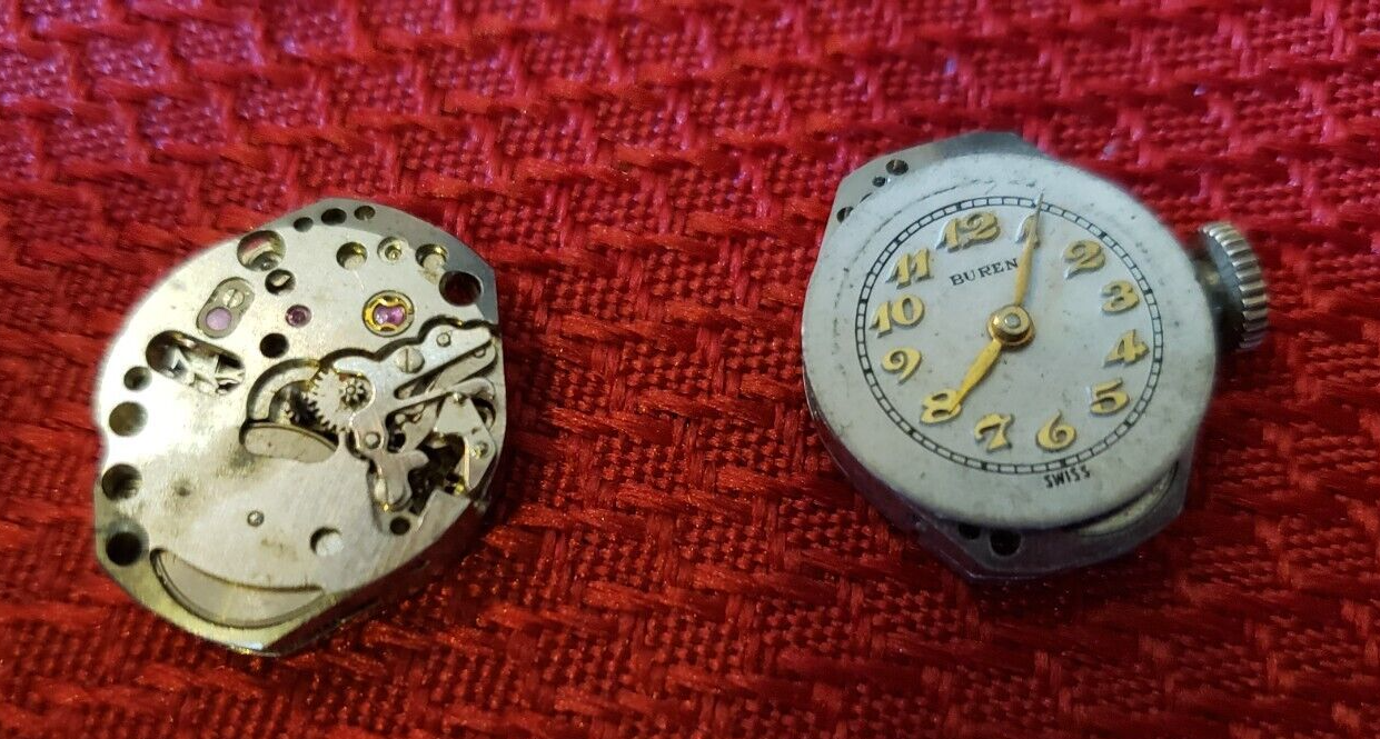 Vintage LOT of 2 1950's Ladies Buren Semag Watch Movement White Dial ...
