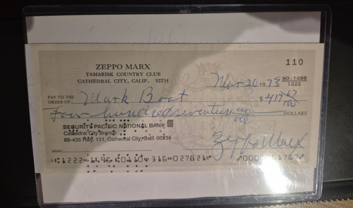 Zeppo Marx Actor Comedian Signed Autograph Bank Check JSA Authenticated ...