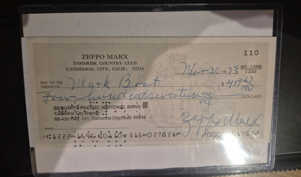 Zeppo Marx Actor Comedian Signed Autograph Bank Check JSA Authenticated ...