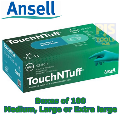 100 x Ansell 92-600 Touch N Tuff Nitrile Gloves Powder Free M, L or XL ...