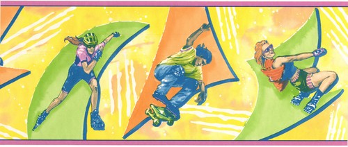 Bright Retro Hippy Fun Sports Roller Skating Skateboarding Wallpaper ...