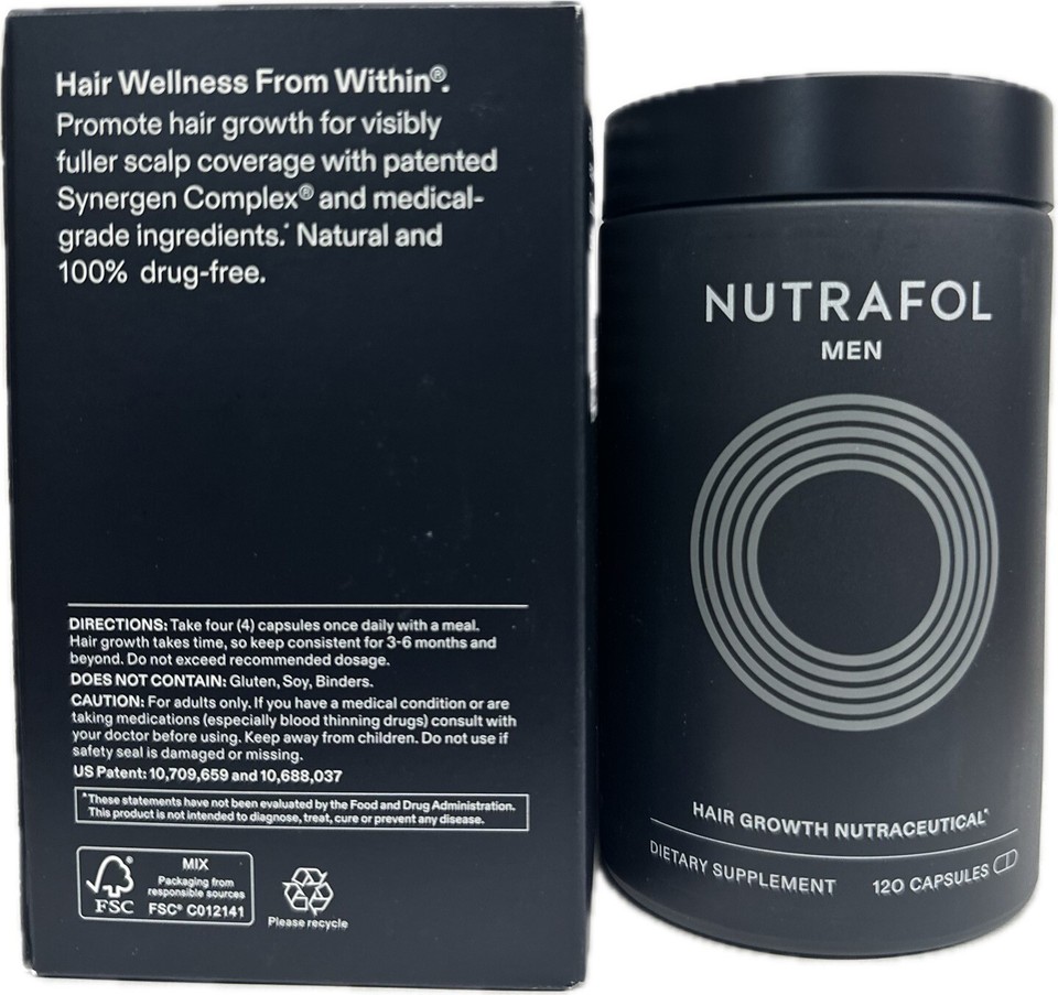 Nutrafol Men Supplement Hair Growth Nutraceutical 120 Capsules- 1 Month ...