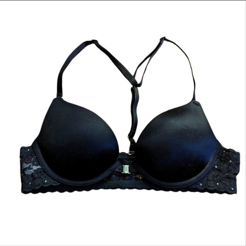 VS Pink Racerback T Strap Front Closure Lace Rhinestone Push Up Bra | eBay