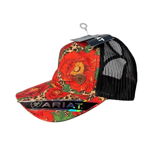 Ariat Hat Women Ponytail Cap Snap Back Red Flower Cheetah Print Western Country | eBay