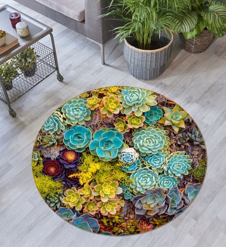 3D Green Succulent O3671 Game Rug Mat Round Elegant Photo Carpet Mat ...