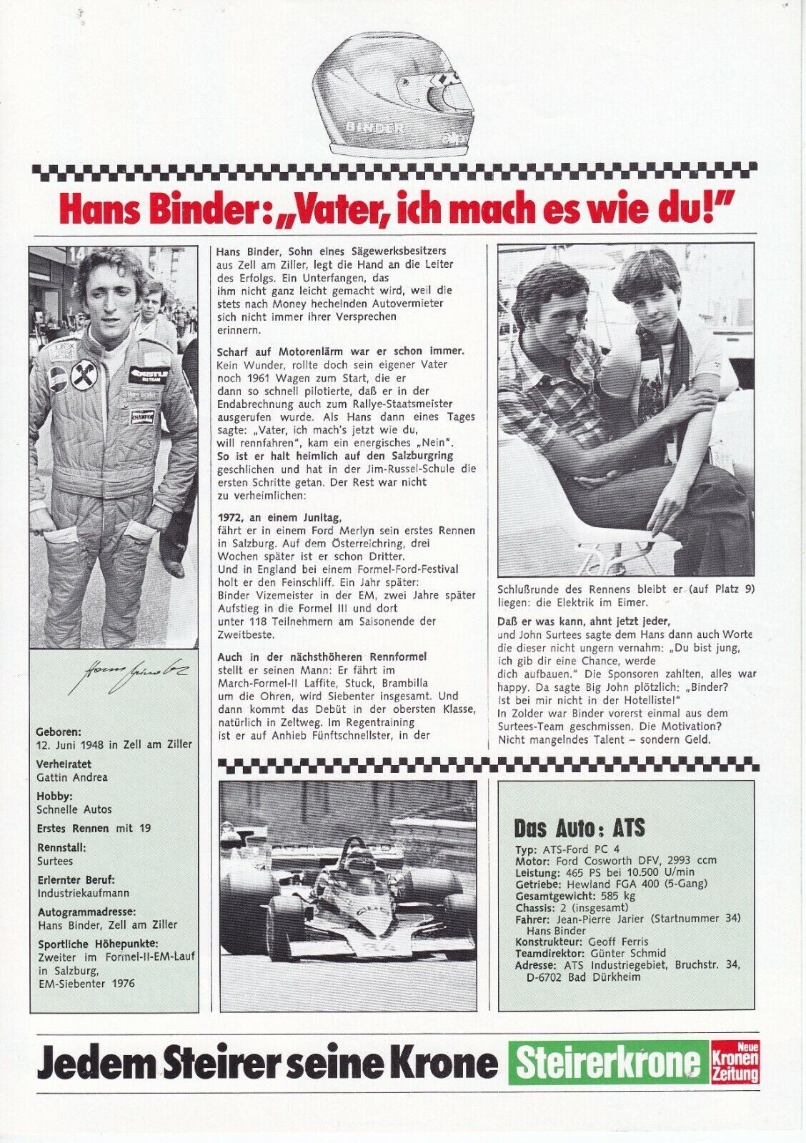 Original Autogramm von Hans Binder Rennfahrer DIN A4 | eBay.de