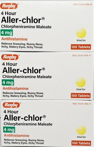 Rugby Aller-Chlor Chlorpheniramine 4mg 100ct -3 Pack -Expiration Date ...