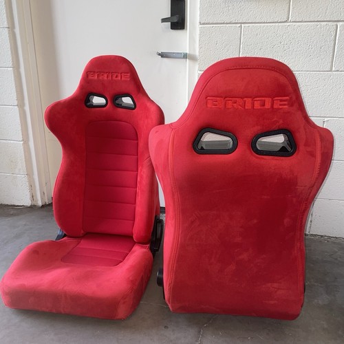 2PC BRIDE Seats Racing Red Suede Style Seat Adjustable Backrest PAIR W ...