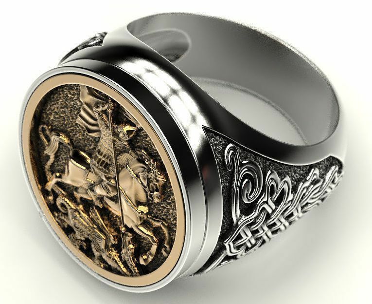 Iconographic St George Signet Dragon Men's Gorgeous Ring In 935 ...