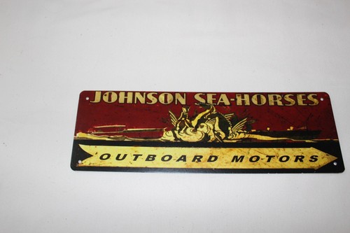 Vintage Tin JOHNSON SEAHORSE OUTDOOR MOTORS Sign 11 X 4 | eBay