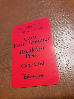 Carte petit déjeuner Disney Disneyland Cape Cod NEWPORT 01/99 VENDREDI ...