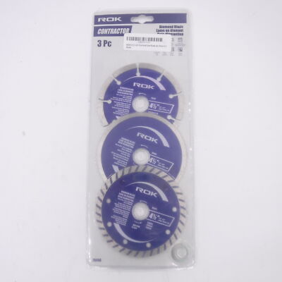 ROK 4-1/2" Diamond Blade Set of 3, Fits Angle Grinders 7/8" or 5/8 ...
