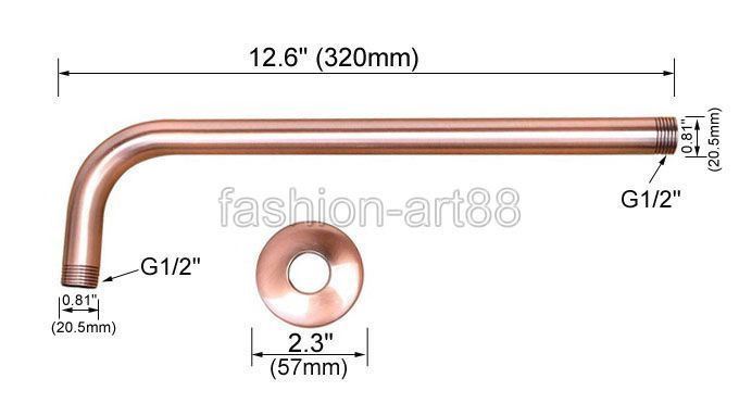 Red Copper Shower Head Extension Pipe - 12" Long wall cover - Shower ...
