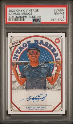 2023 Onyx Vintage AUTO Blue Ink SAMUEL MUNOZ Los Angeles Dodgers PSA 8 ...