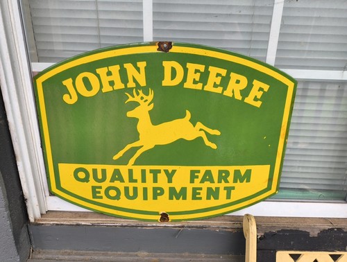 VINTAGE RARE JOHN DEERE PORCELAIN METAL SIGN 28" QUALITY FARM TRACTOR ...