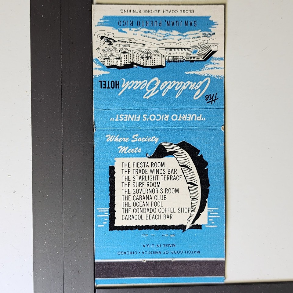 Condado Beach Hotel San Juan Puerto Rico Vintage 1950s Matchbook | eBay