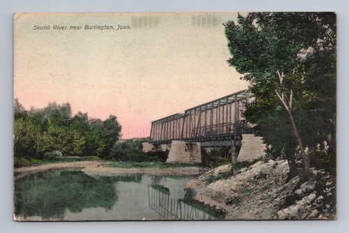 Skunk River Railroad Bridge BURLINGTON Iowa Antique Hand Colored ...