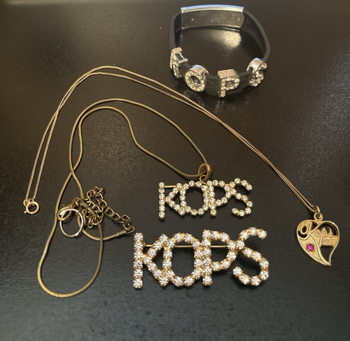 Vintage GF Kops Heart Pendant Red Stone+ BRACELET+ Rhinestone Pin ...