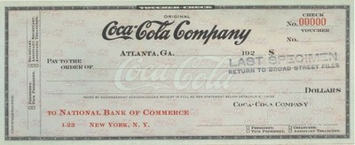 Coca-Cola Company - American Bank Note Company Specimen Checks ...