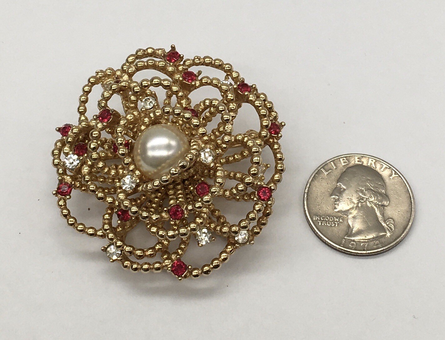 Vintage Marcel Boucher Brooch Pearl Rhinestone Rose F… - Gem
