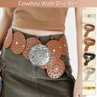 Hollow Western Style Exaggerated Cowboy Wide Disc Belt Vintage Belt ...