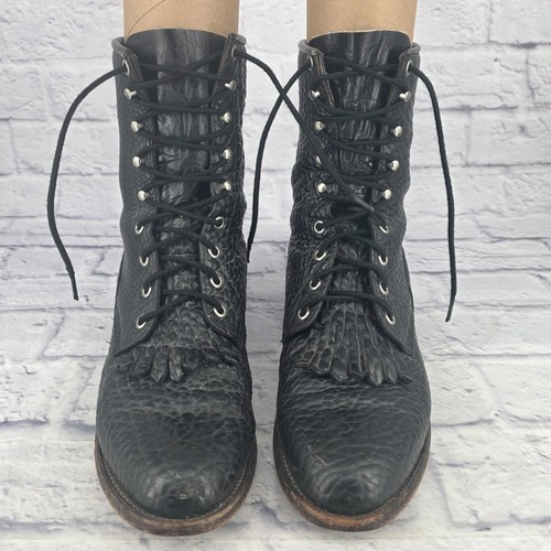 Justin Lacer Bullhide Pebbled Leather Cowboy Work Boots Black Kiltie ...