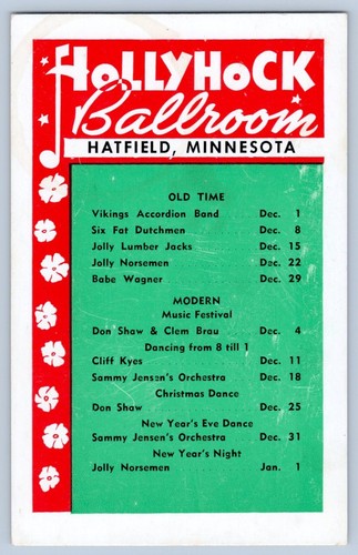 Hatfield Minnesota MN Hollyhock Ballroom 1947-48 Advertising Schedule ...