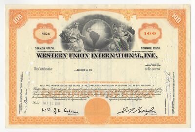 Western Union International, Inc. Stock Certificate | eBay