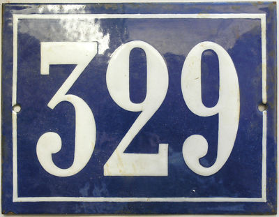 Large old French house number 329 door gate plate plaque enamel steel ...