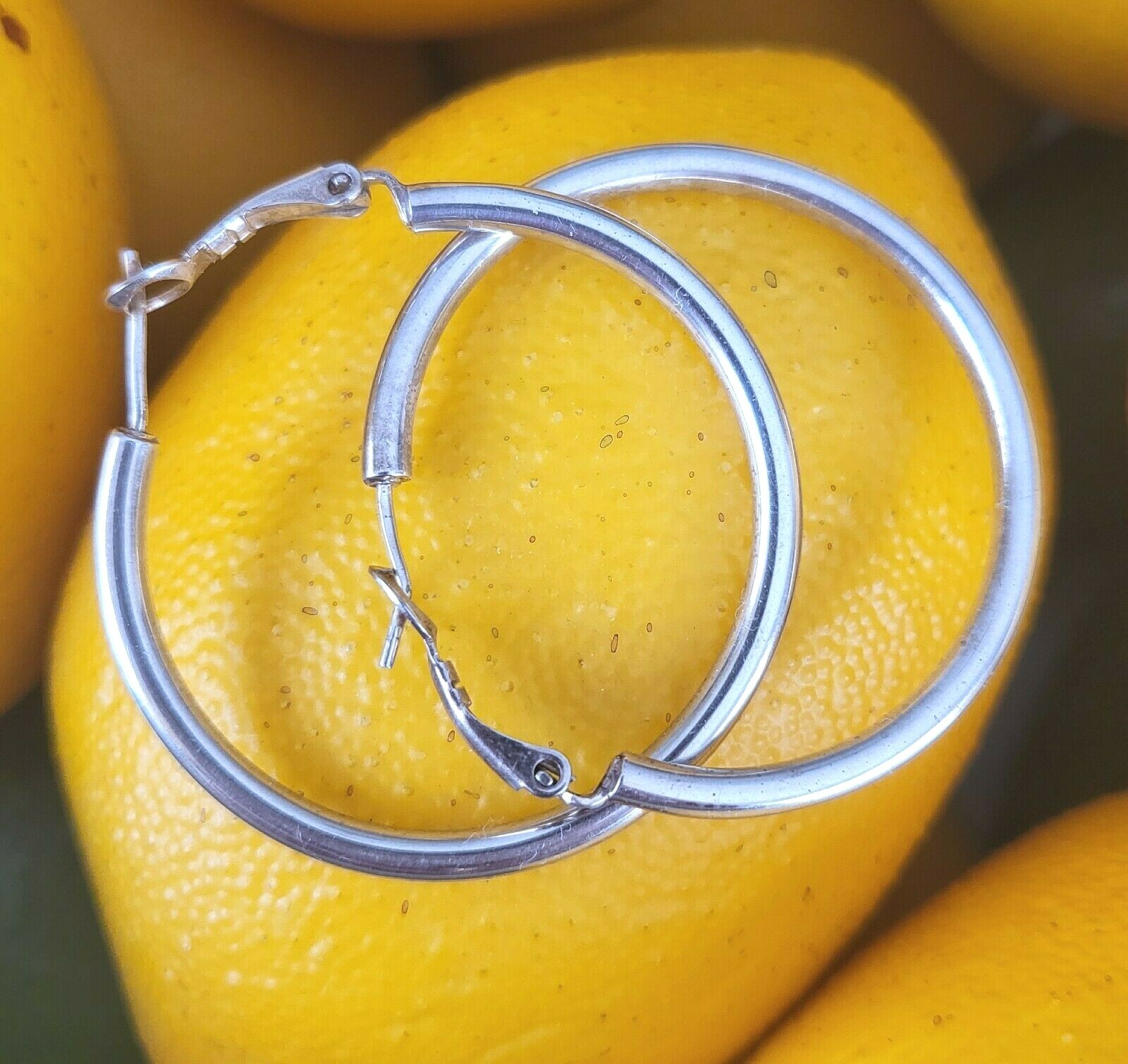 Sterling Silver Hoop Earrings Hallmarked 925 TH 1-5/8" x 1/8" | eBay