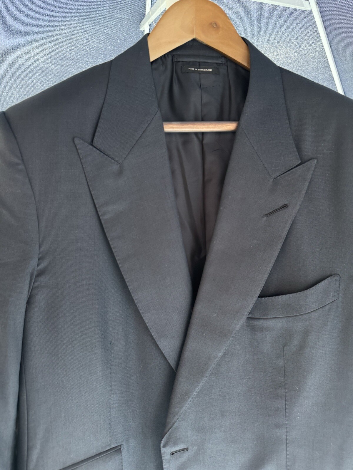 Tom Ford Navy Blue Suit Jacket Tailored size 58/48 US Chest Peak Lapel ...