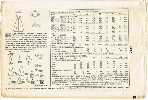 Simplicity 4710: 1950s Misses Sun Dress & Topper Sz 36 B Vintage Sewing ...