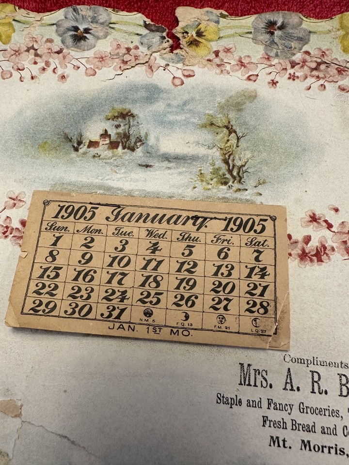 antique 1905 grocery store wall calendar Binkley Store Mount Morris ...