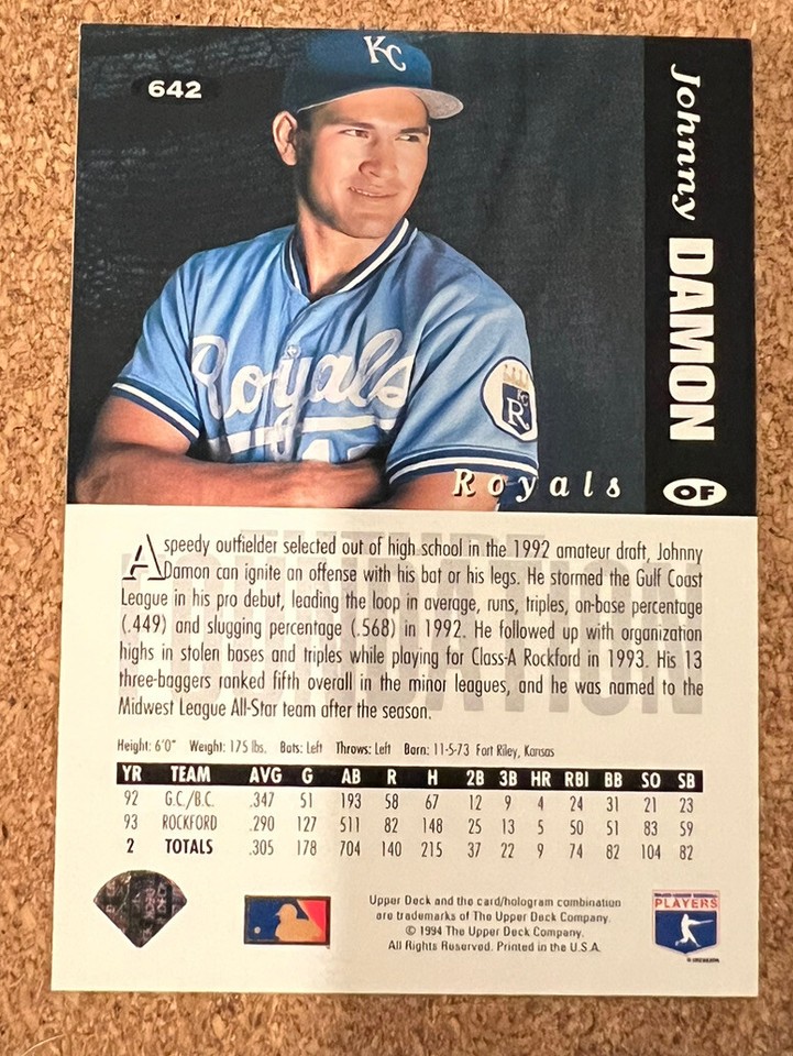 1994 Upper Deck Collectors Choice Johnny Damon #64 Future All Star ...