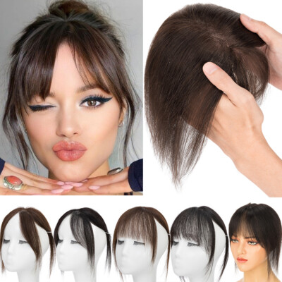 100% Real Human Hair Thick Side Bangs Clip In Remy Fringe Front Piece ...