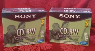 (2) SONY CD-RW 5-Packs Rewritable CD's 700 MB 80 min Blank Discs NEW ...