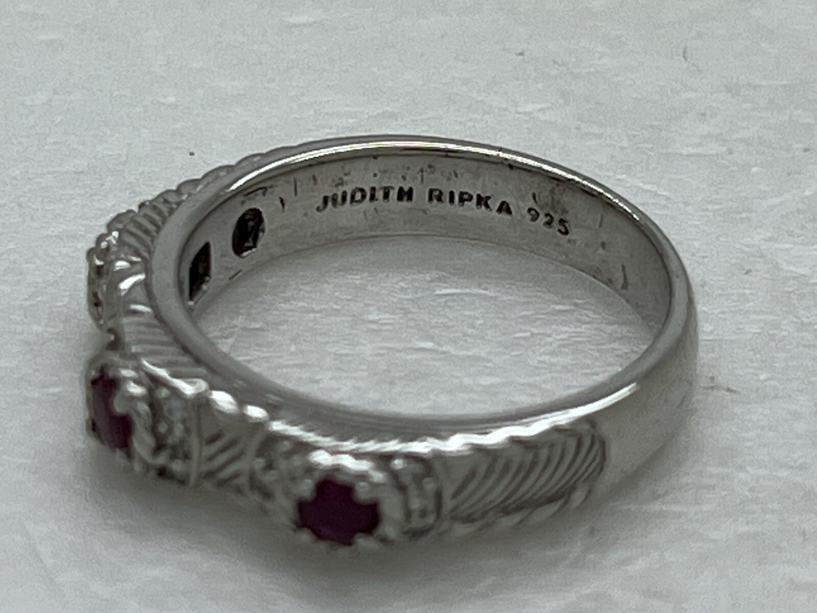 Judith Ripka Sterling Silver Pink CZ 3 Stone Band Rin… - Gem