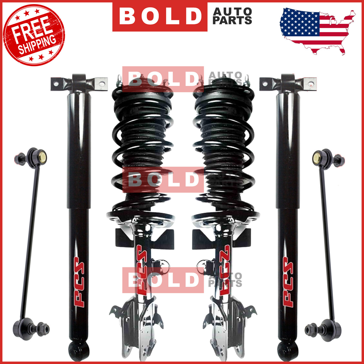 2 Front Complete Strut & 2 Rear Shock + Sway Bar FCS For 2011-2012 ...